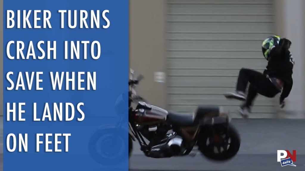 Biker Crashes But Manages To Save It And Land On His Feet
