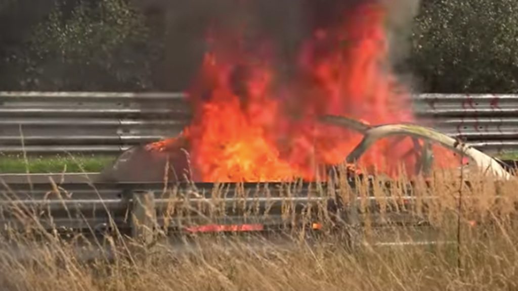A Porsche 911 Burns On The Nurburgring