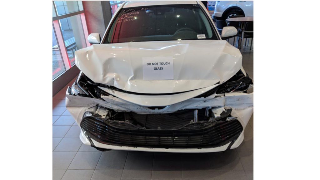 A 2018 Toyota Camry Rear-Ended By Semi-Truck On Display At Dealership
