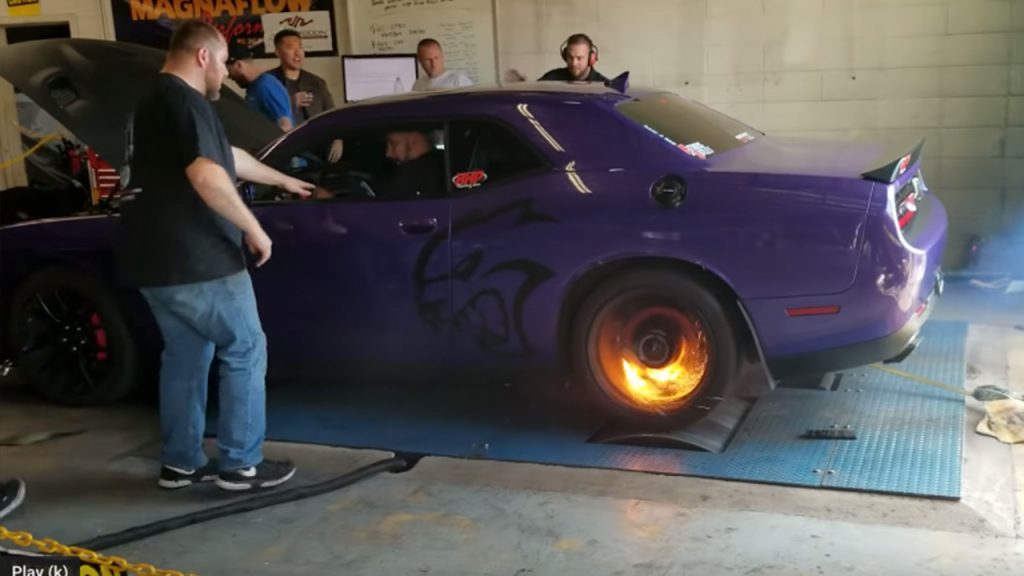 Challenger Hellcat Breaks Free From Dyno, Catches Fire