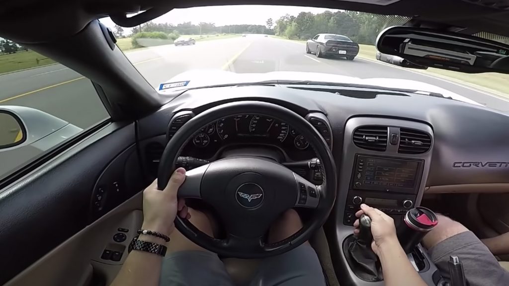 Old Guy In A Hellcat Shows Up Younger Vette Driver!