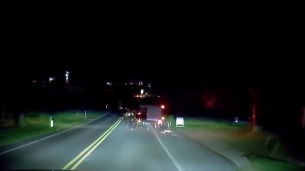Amish Horse & Buggy Send Sparks Flying Mid-Drift