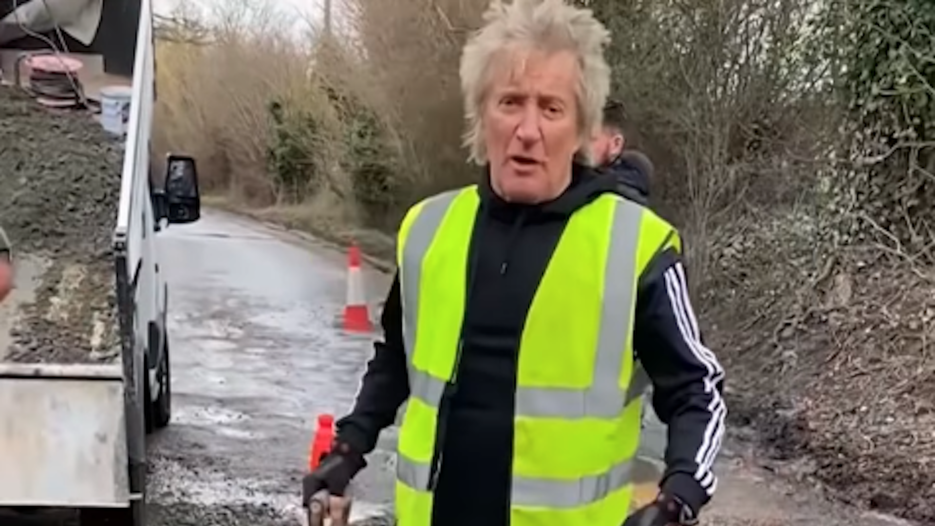 Rod Stewart Fills Potholes Himself Because Local Authorities Won’t