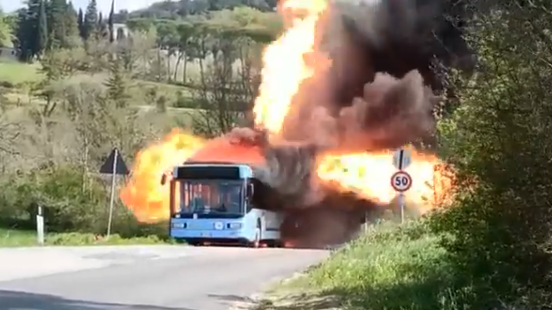 Watch This CNG-Powered Bus Erupt in Flames