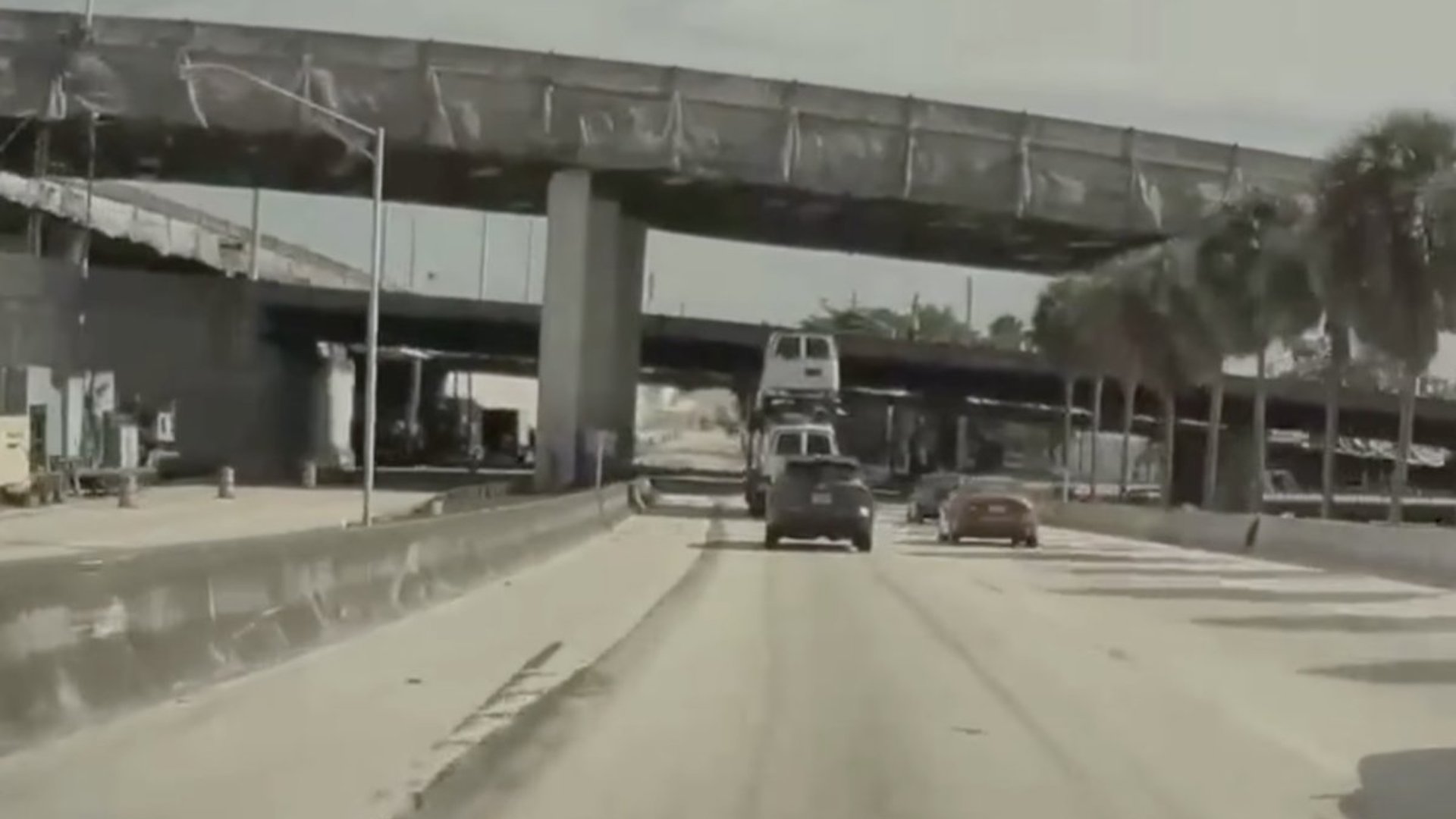 Car Hauler Smashes Van Into Overpass on Busy Highway
