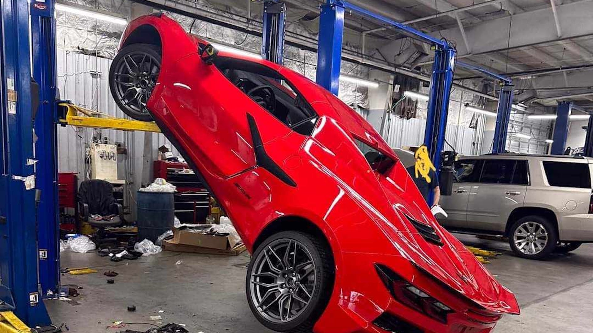 Whoops! This New Chevy Corvette Z06 Falls Off a Lift Before Being ...